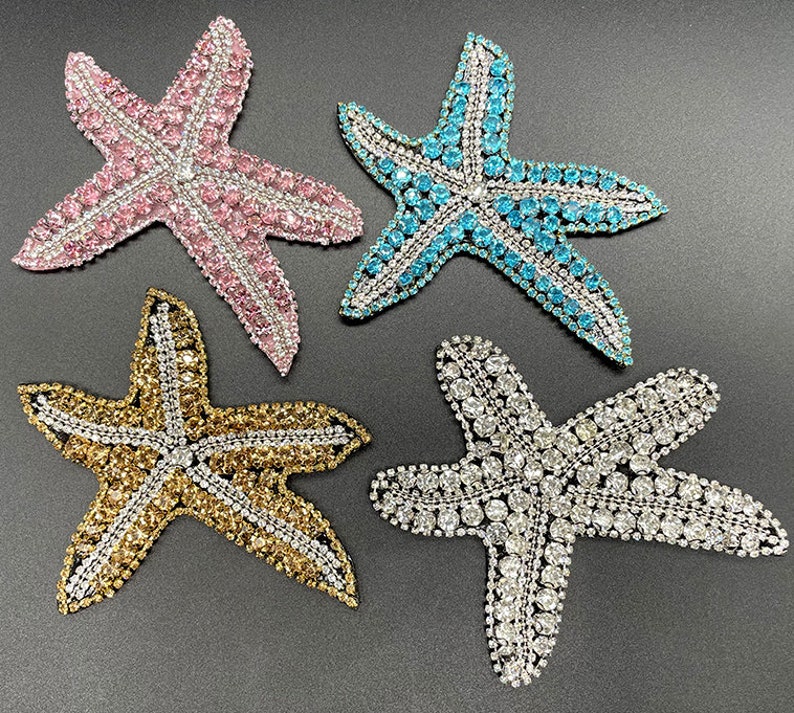 Delicate Starfish Embroidery Beaded Applique Patchrhinestone | Etsy