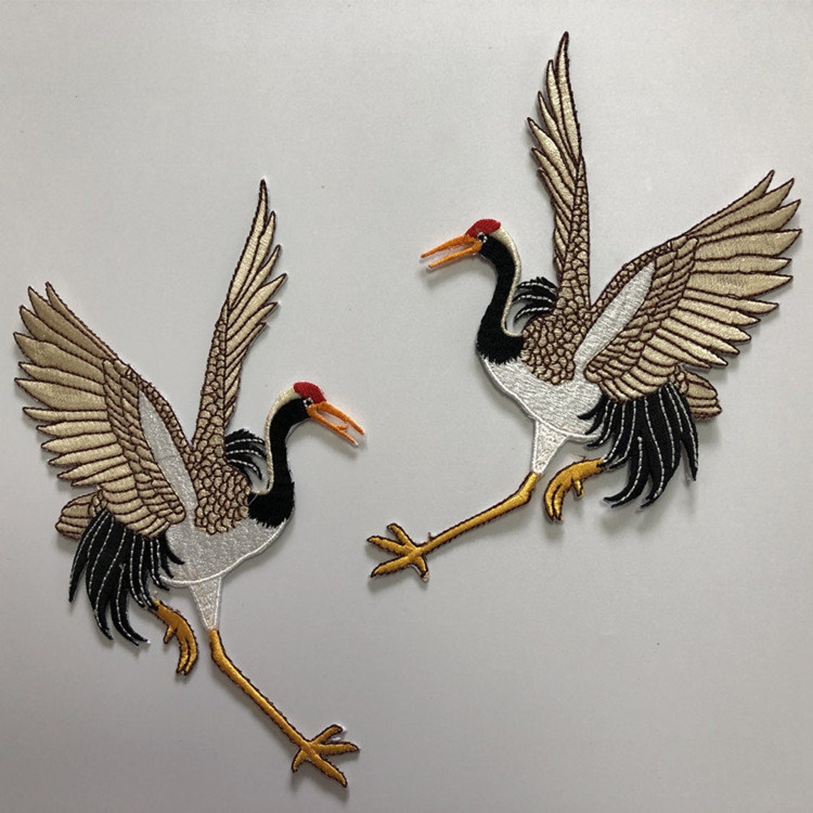 A Pair of Crane Embroidered Iron On Applique PatchVintage | Etsy
