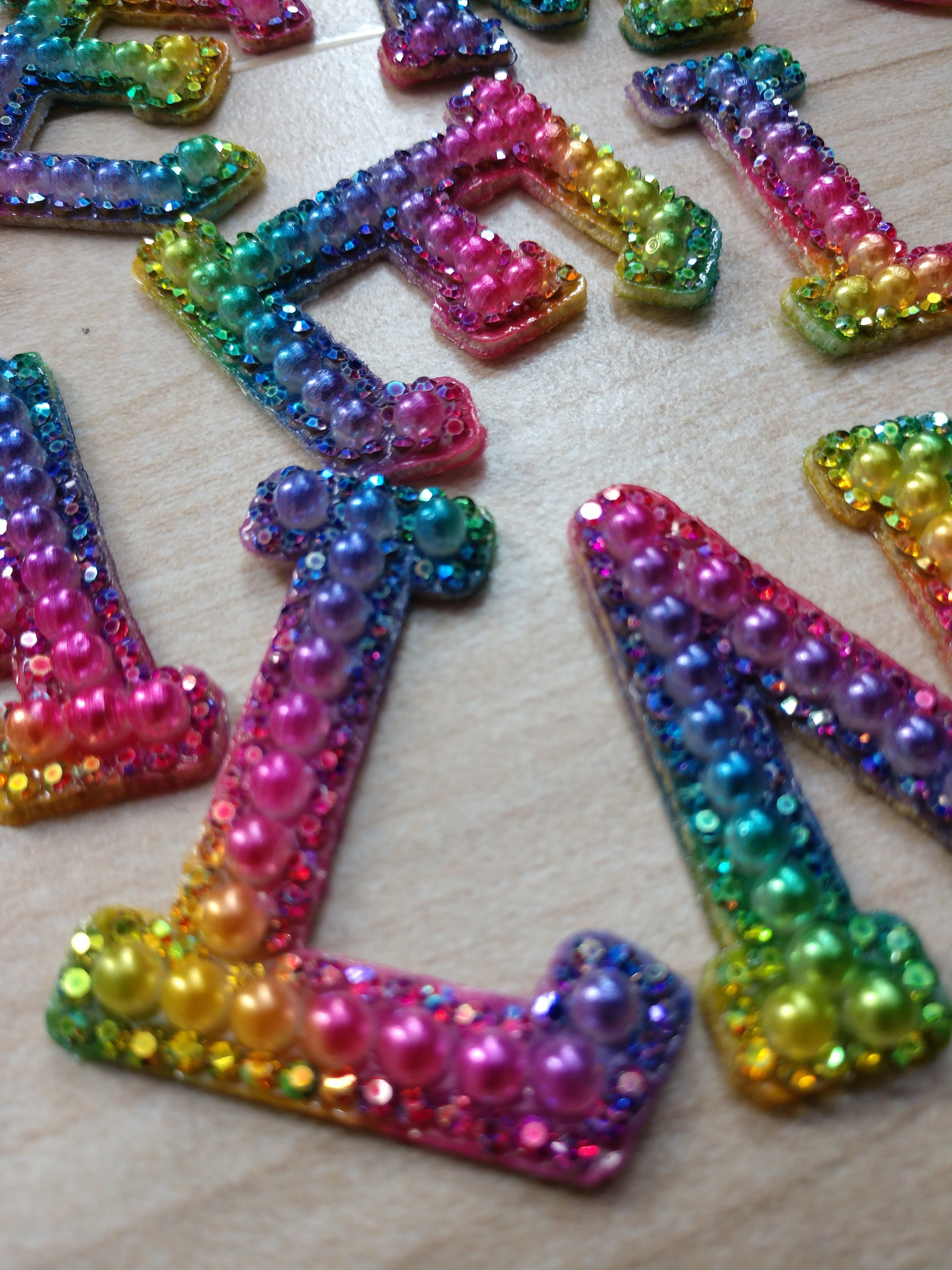 Colorful Pearl and Rhinestone Letters Iron on Applique - Etsy