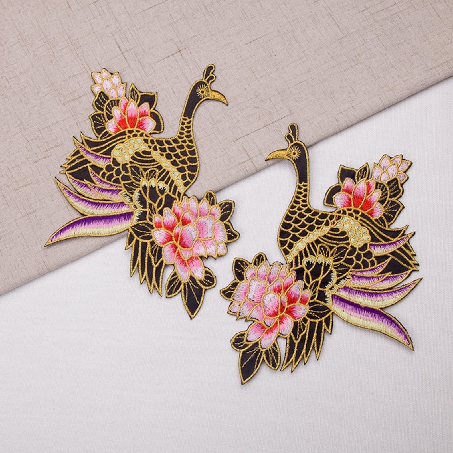 A Pair of Peacock Embroidery Iron on Applique Patchvintage | Etsy