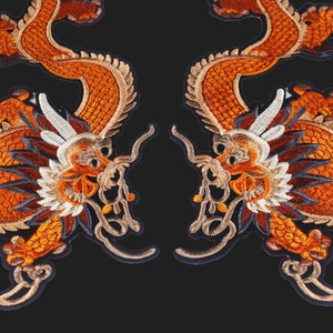A Pair of Delicate Embroidered Dragon Applique Patch,vintage Dragon ...