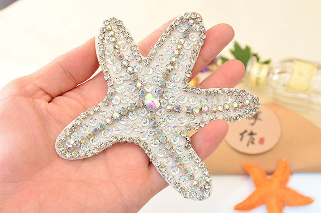 Delicate Embroidery Starfish Beaded Applique Patch,rhinestone Starfish Patch Supplies for Coat,t ...