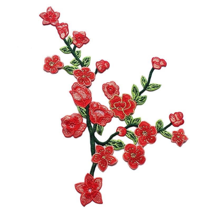 Red or Blue Delicate Embroidered Floral Applique Patchvintage | Etsy