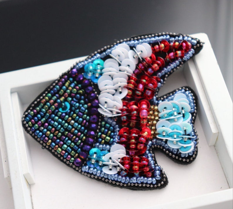 Delicate Embroidery Beaded Fish Sequined Applique Patch,beaded Fish ...