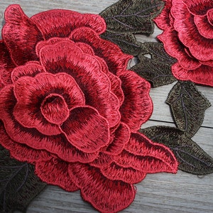 A Pair Embroidered 3D Red Flower Applique Patchvintage Floral - Etsy
