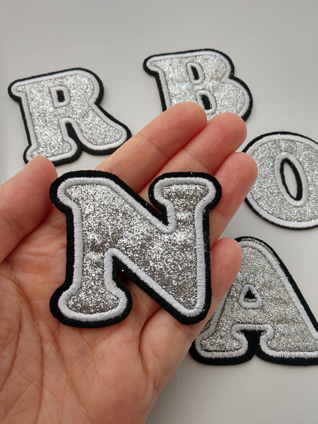 Silver Embroidered Iron on Letter Applique Patch,iron on Name Letters ...