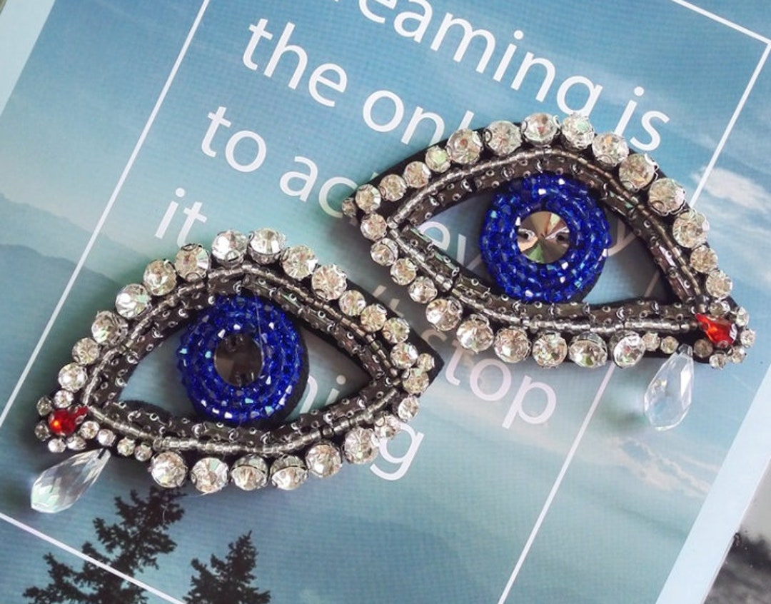A Pair of Eye Embroidery Beaded Applique Patch,rhinestone Eyes Patch ...