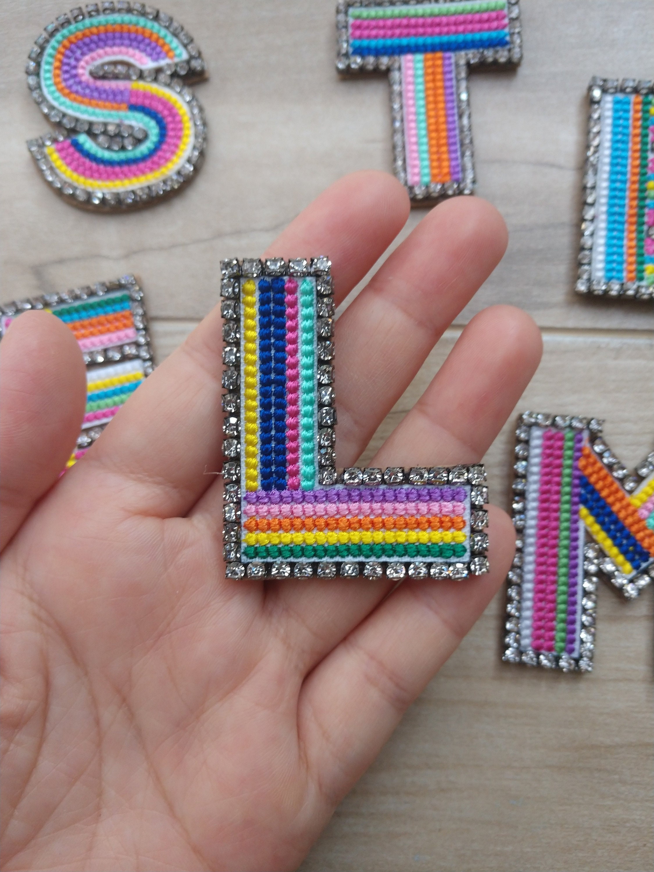 Delicate Colorful Rhinestone Embroidery Letter Applique - Etsy
