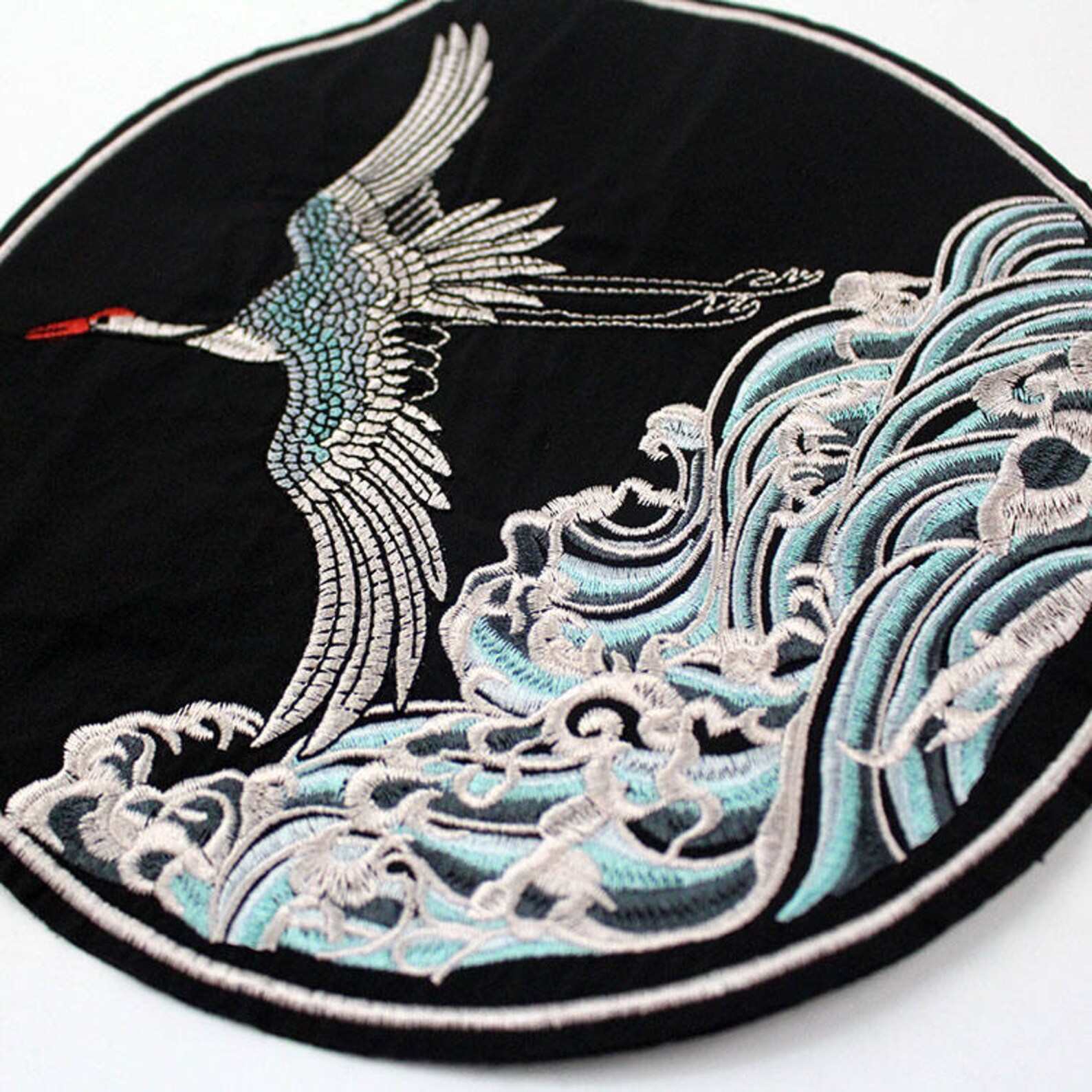 Delicate Round Embroidered Crane Applique PatchVintage Cranes | Etsy