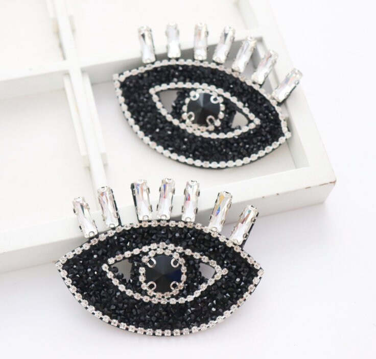 2 Pieces Eyes Embroidery Beaded Applique PatchRhinestone Eye | Etsy