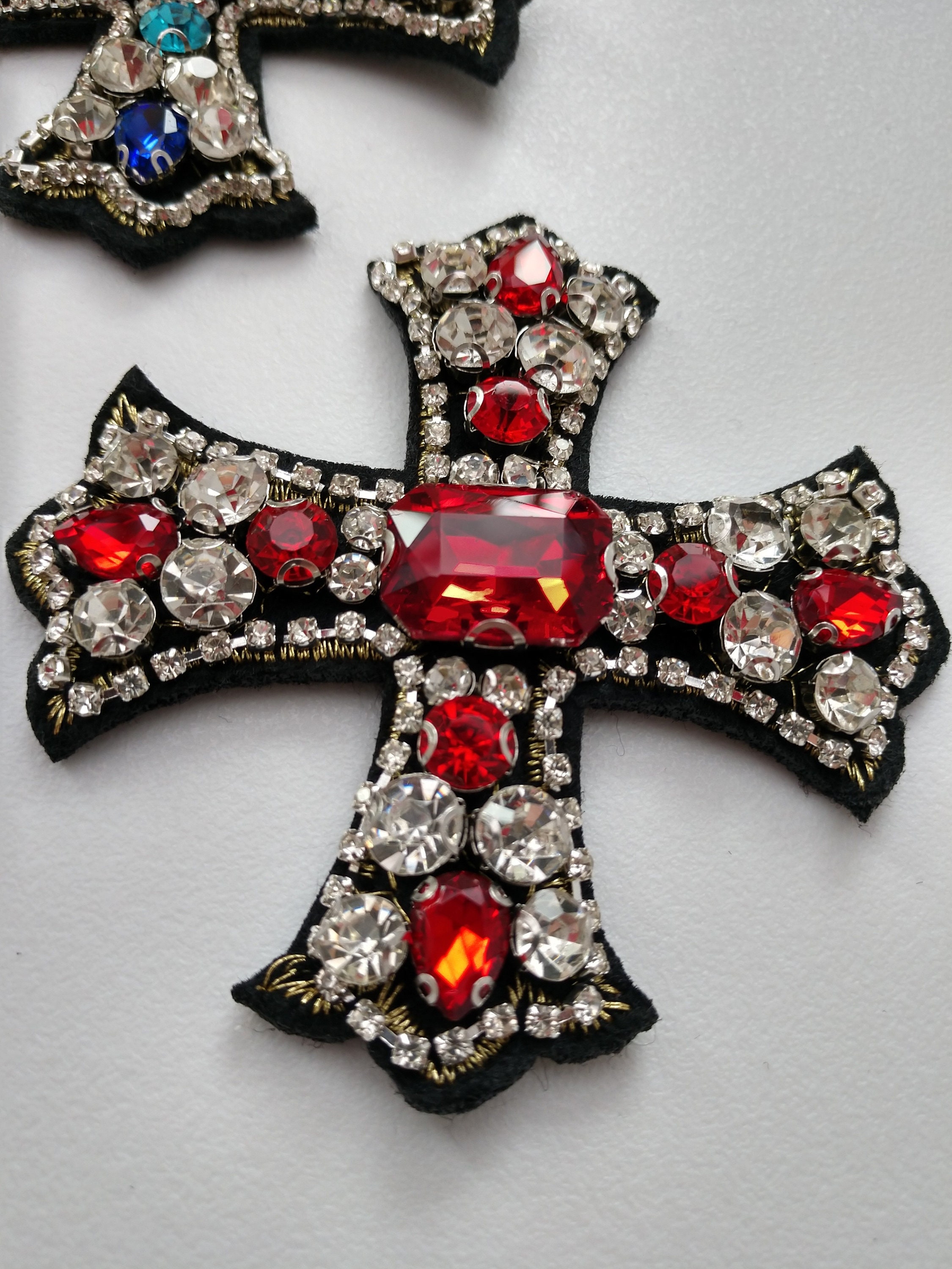 Delicate Cross Embroidery Rhinestone Applique PatchBeaded | Etsy