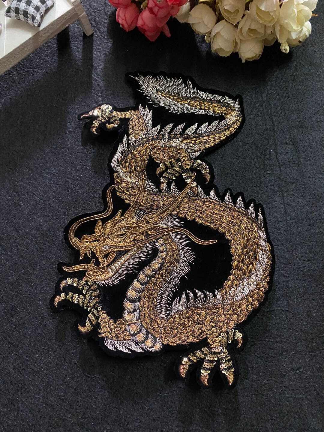 Delicate Dragon Embroidery Sequined Applique Patch,embroidered Dragon ...