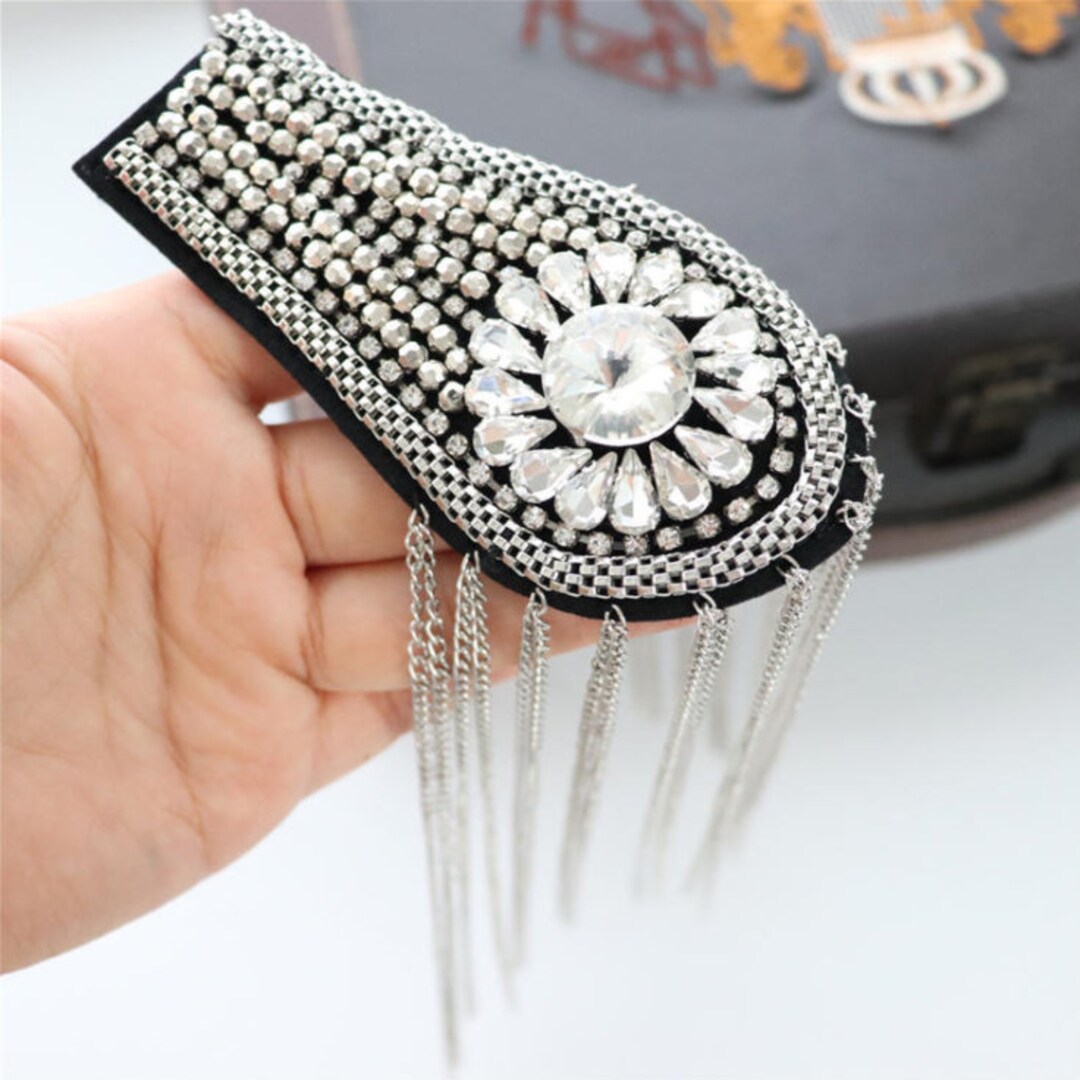 A Pair of Silver Tassels Epaulet,handmade Shoulder Pad,studs Diamond ...