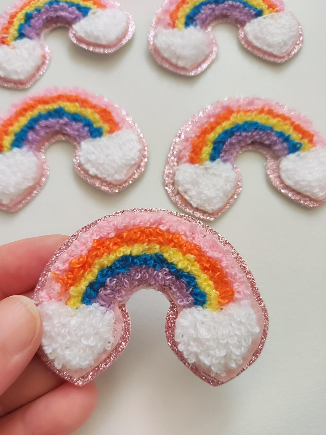 5 Pieces Rainbow Embroidered Iron on Appliques Patch,chenille Rainbows Patch for Clothing or ...