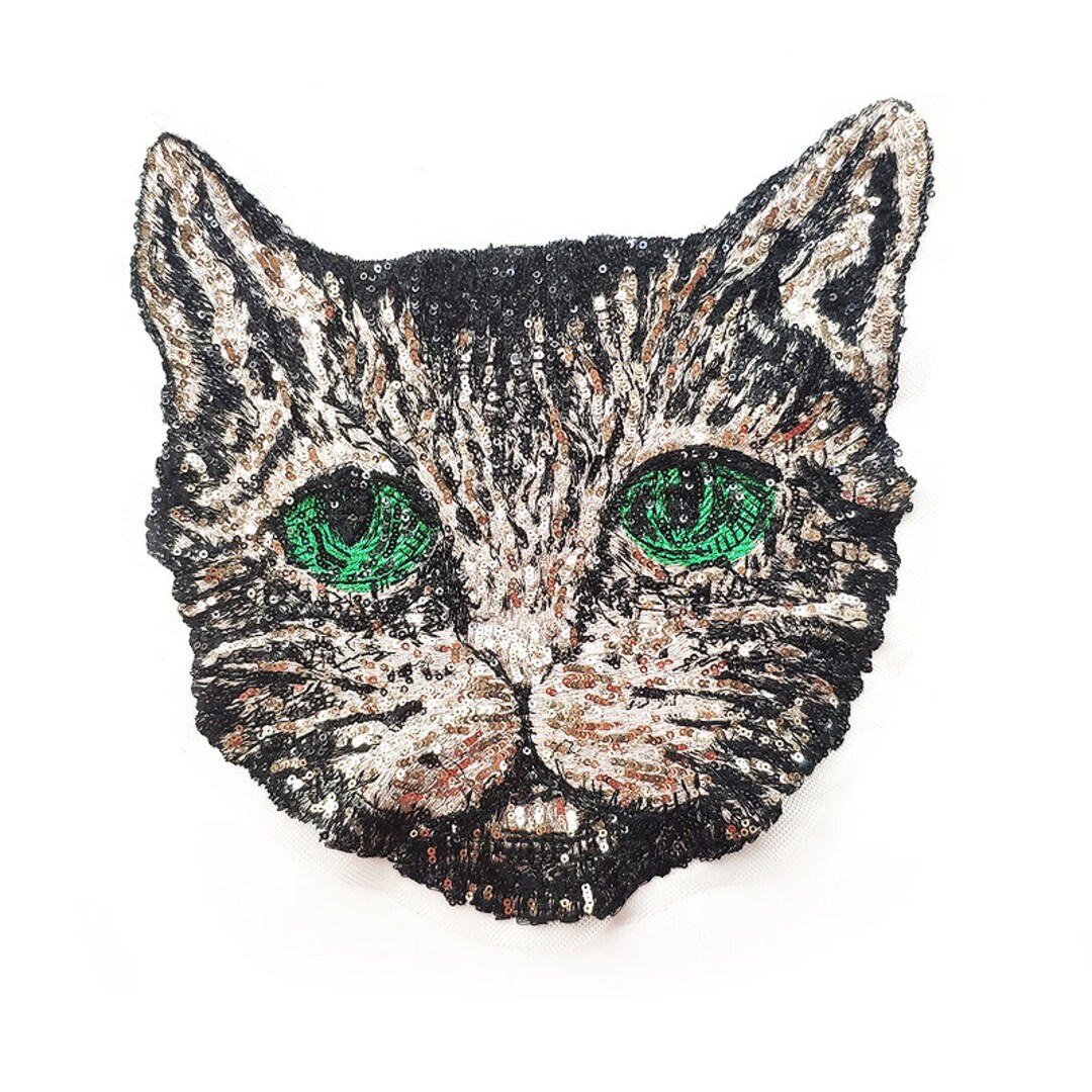 Large Cat Sequined Applique Patch,paillette Patch,sequins Cat Patch ...