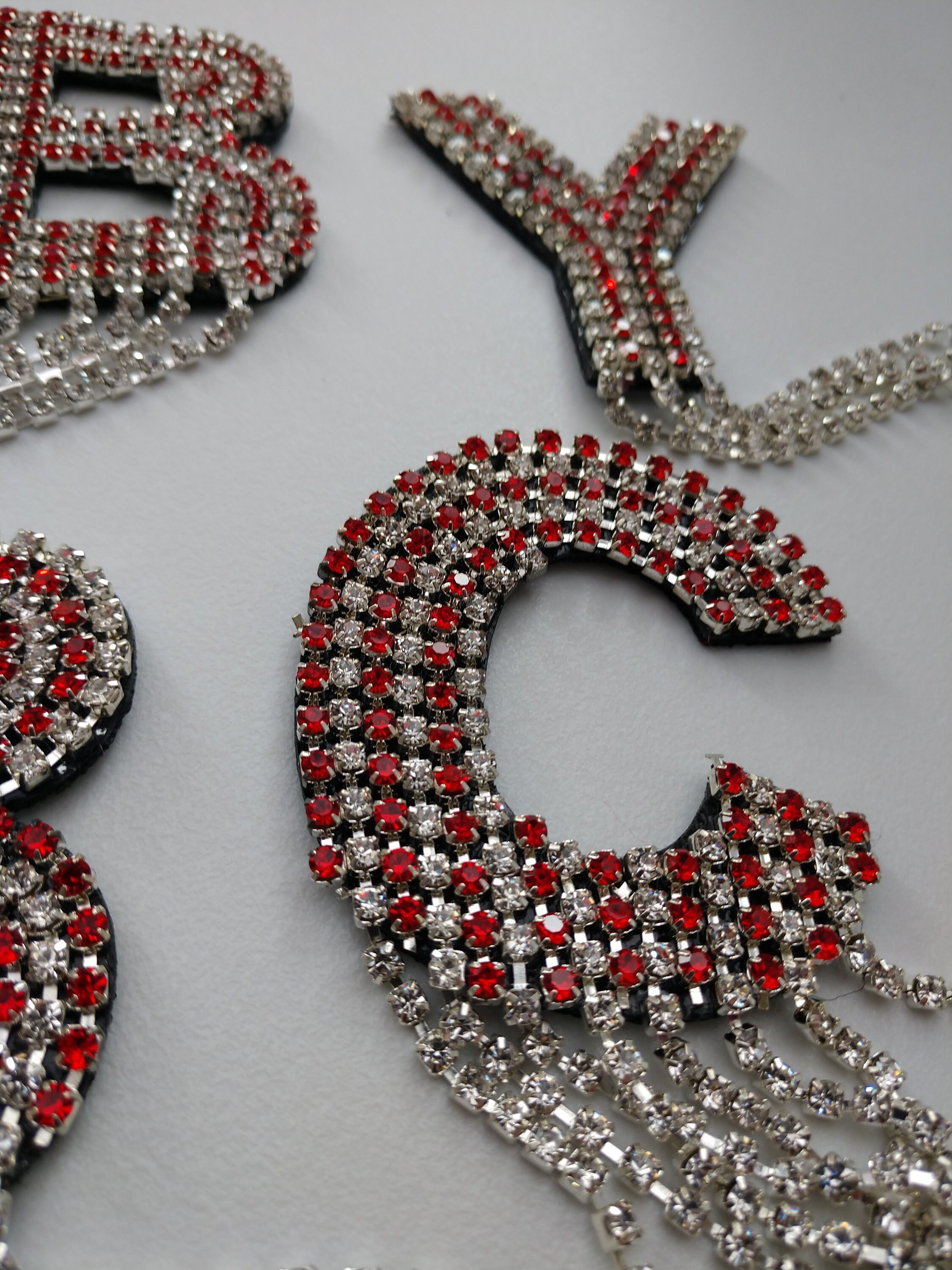 Black or Red Diamond Tassel Letter Embroidery Applique - Etsy