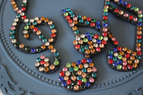 Delicate Music Note Embroidery Rhinestone Applique | Etsy