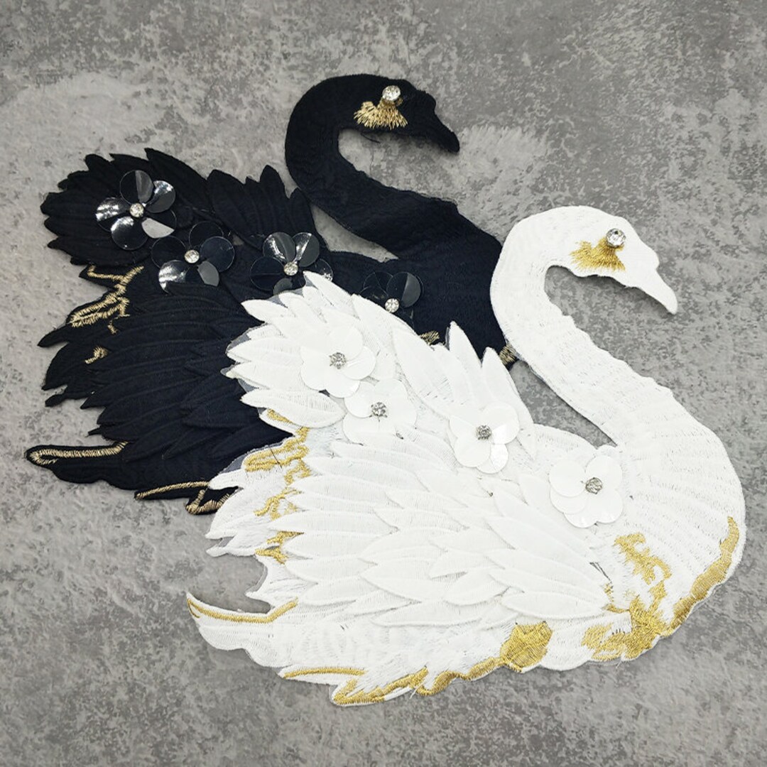 Black or White Swan Sequined Applique Patch,paillette Patch,sequins ...