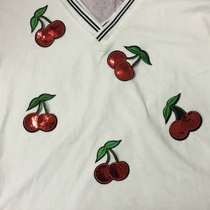 5 Pieces Red Cherry Sequined Applique Patch,paillette Patch,sequins Patch Supplies for Coat,t ...