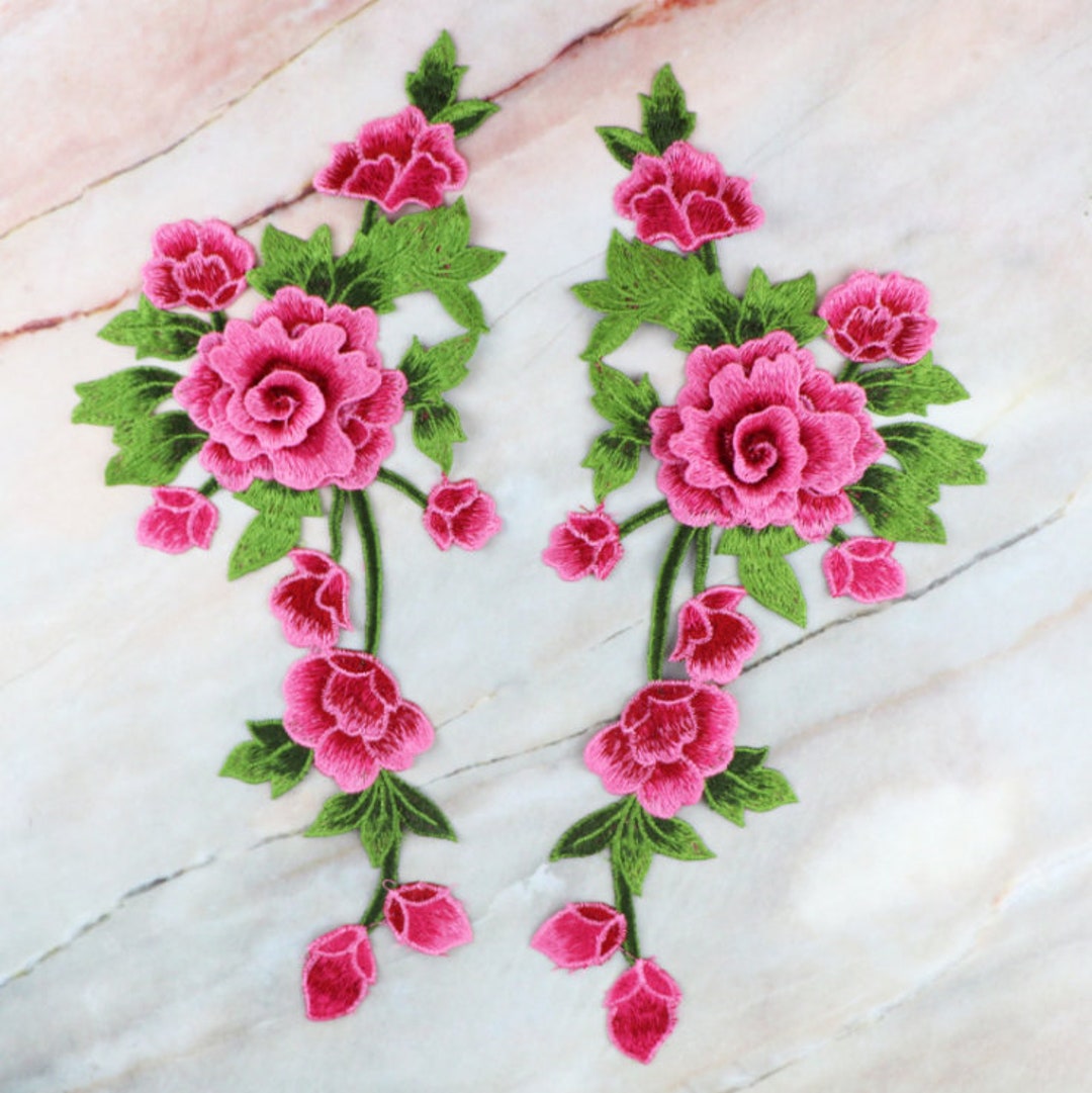 A Pair of Embroidered 3D Flower Applique Patch,vintage Floral Supplies ...