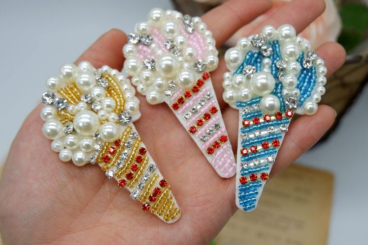 Delicate Embroidery Beaded Ice Cream Sequined Applique - Etsy