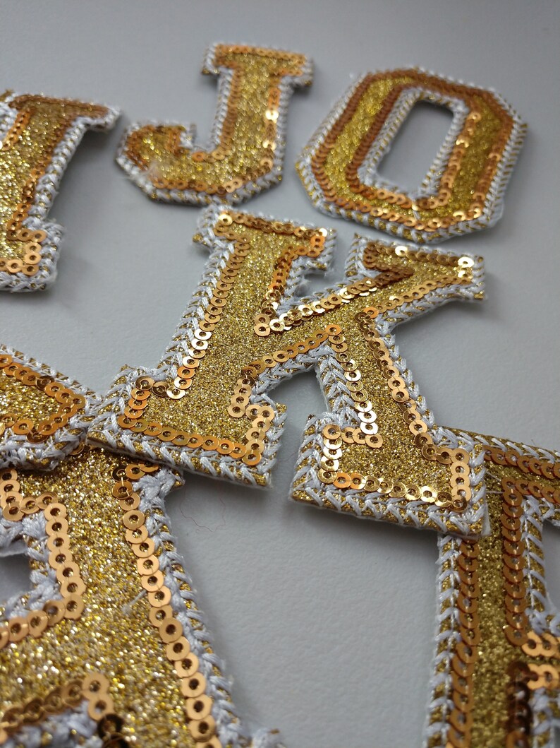 Gold Letters Sequined Iron on Applique Patch,sequins Embroidery Letter ...