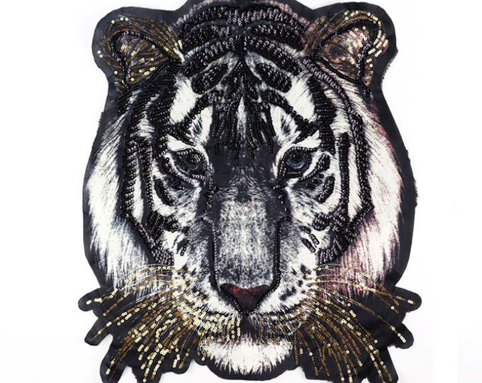 Vintage Tiger Gold Sequins Sew on Patches for Clothes Back Patch ...