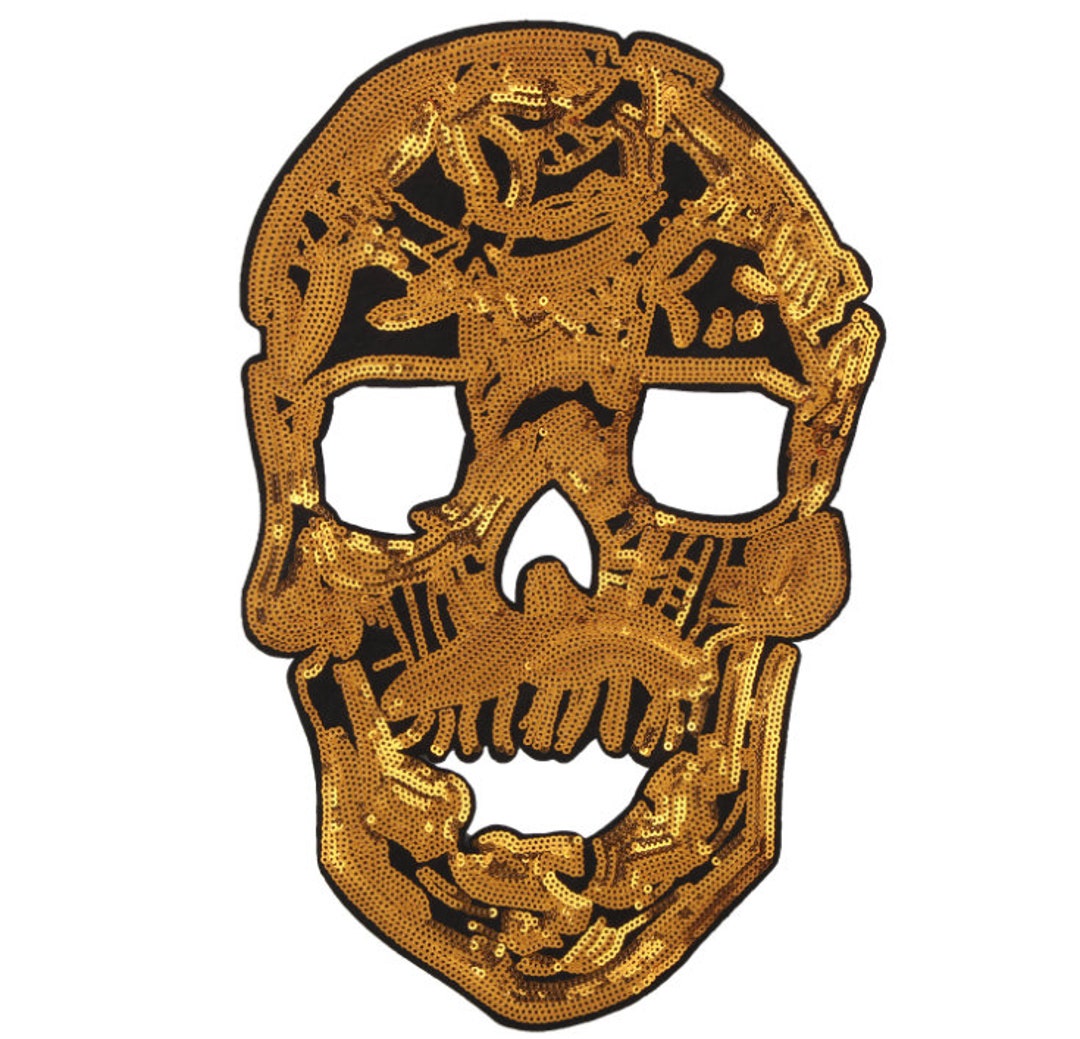 Large Gold Skull Sequined Applique Patchpaillette - Etsy