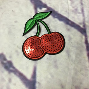 5 Pieces Red Cherry Sequined Applique Patch,paillette Patch,sequins Patch Supplies for Coat,t ...