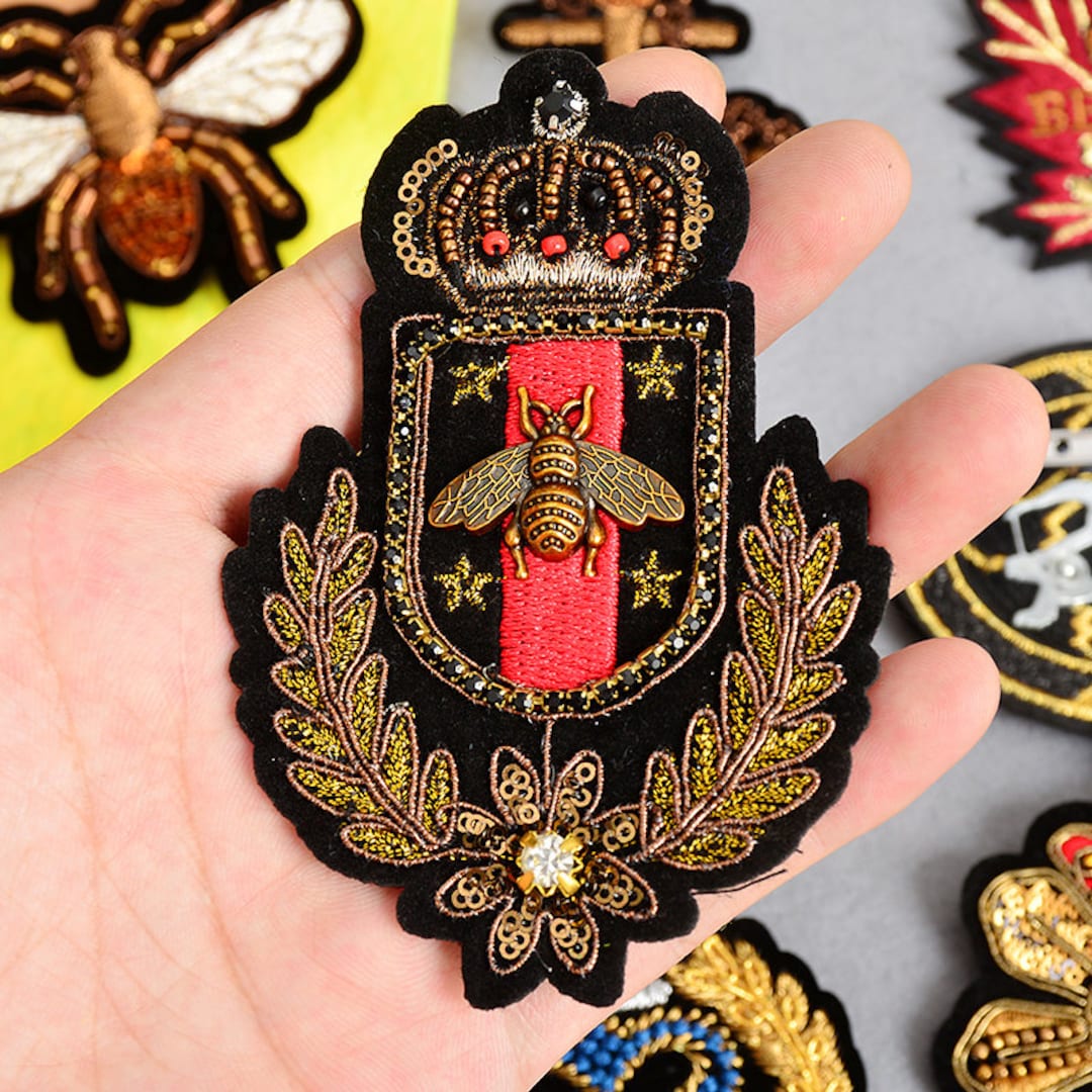 Delicate Gold Crown Bee Embroidered Applique Patch,embroidery Bee Patch ...