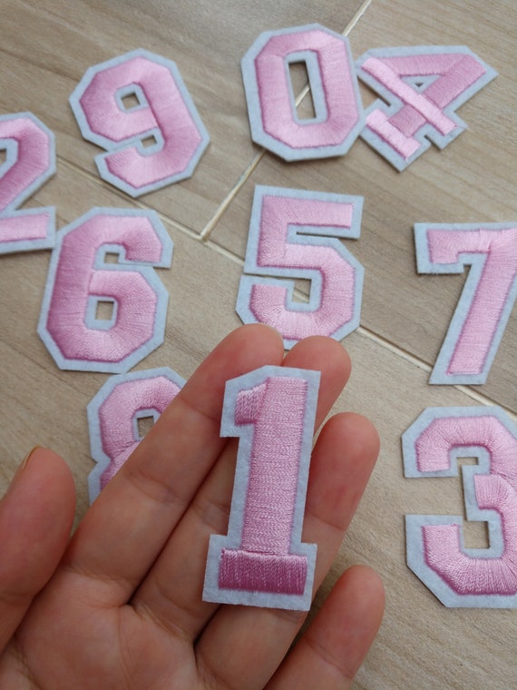 Pink Embroidered Iron on Numbers Applique Patchiron on | Etsy