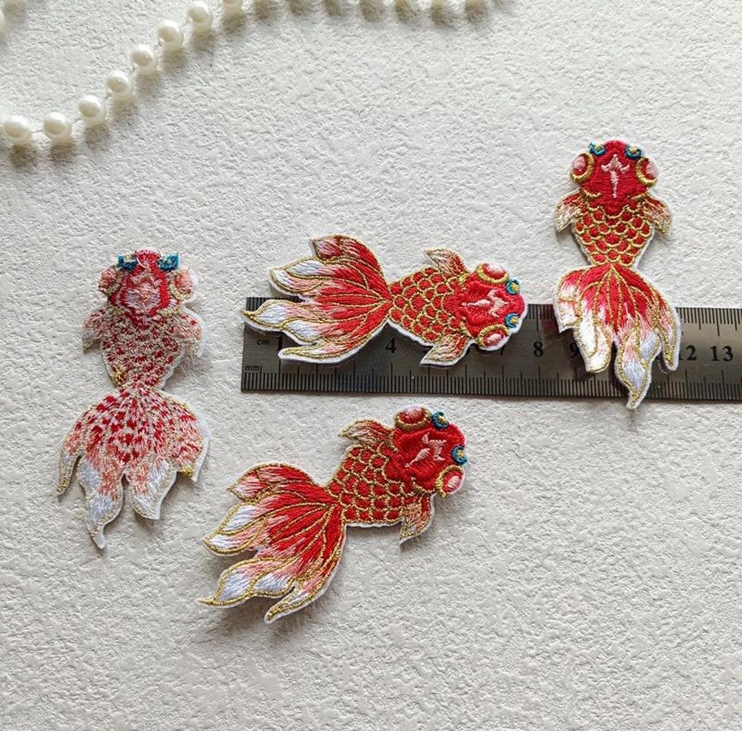 A Pair of Embroidery Goldfish Iron on Applique Patch,embroidered ...