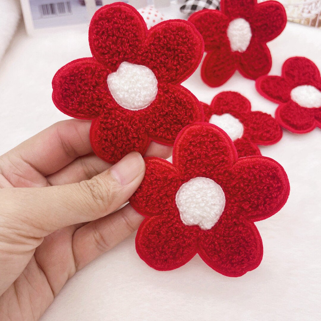 5 Pieces Embroidery Red Flower Applique Patch,embroidered Flower Patch ...