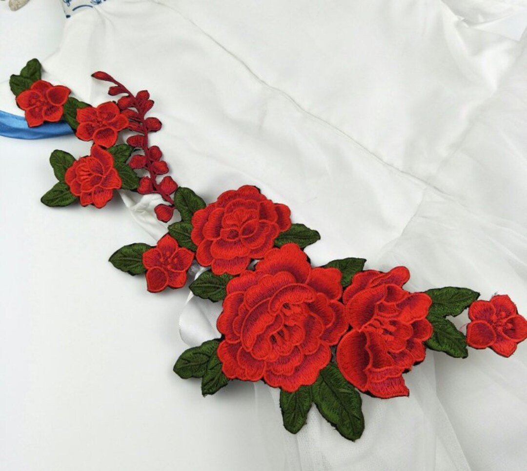 Delicate Embroidered Red Flower Iron on Applique Patch,vintage Floral ...