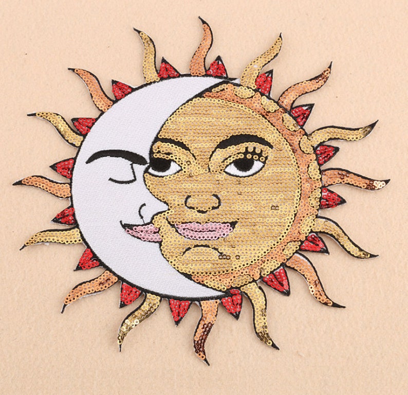 Sun and Moon Sequined Applique Patch,paillette Patch,sequins Patch ...