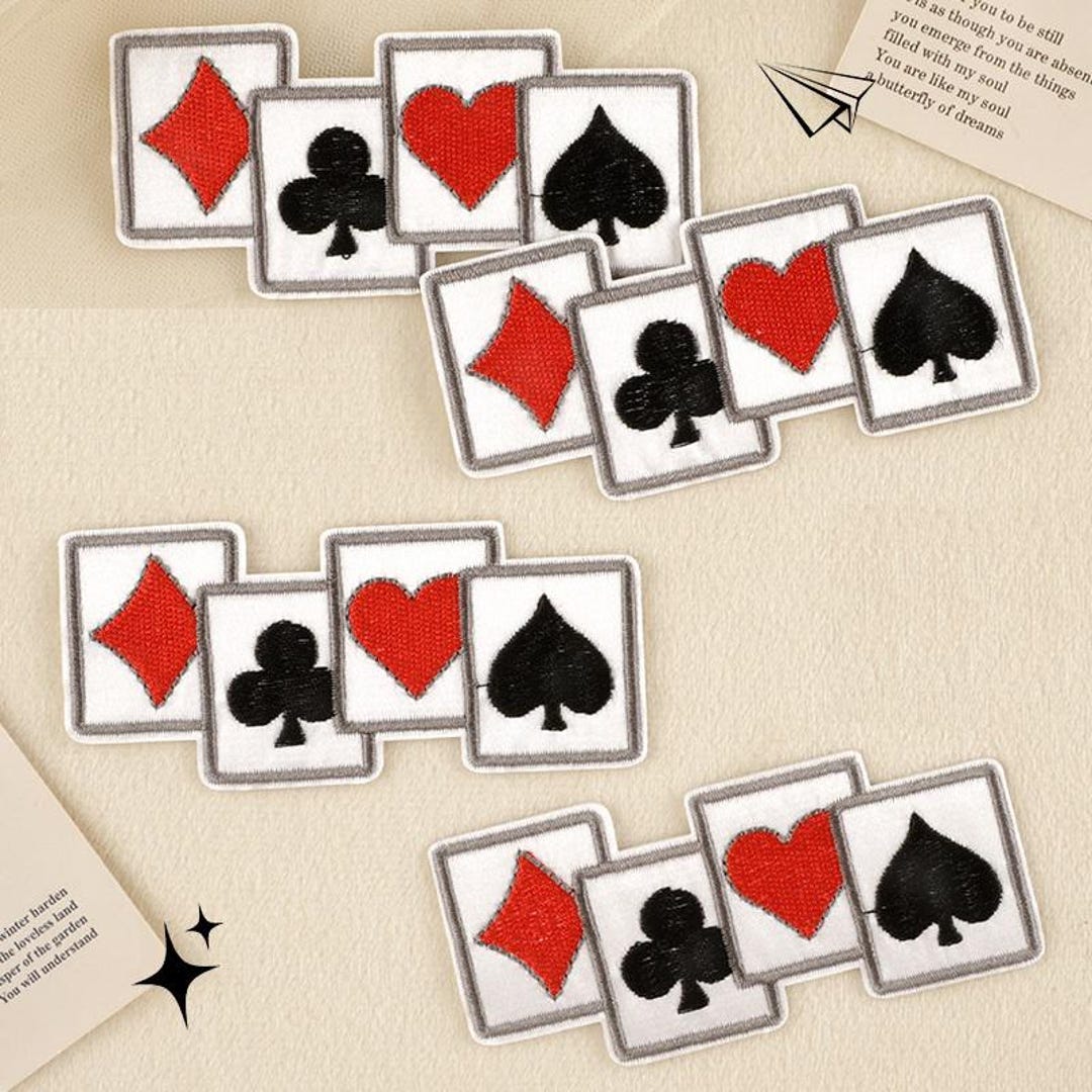 4 Pieces Playing Cards Embroidery Iron on Applique Patch,embroideried ...