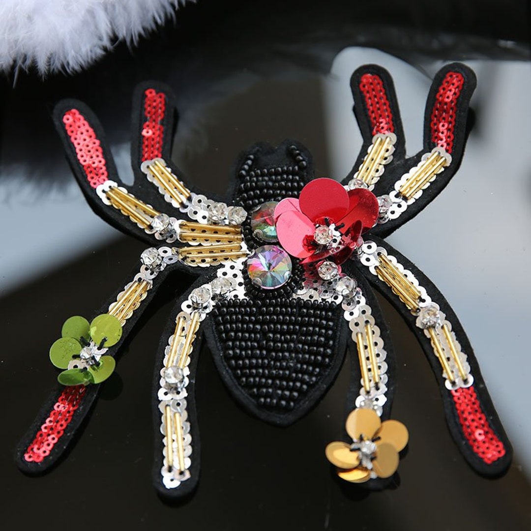 Delicate Embroidery Beaded Spider Sequined Applique Patch,beaded Spider ...