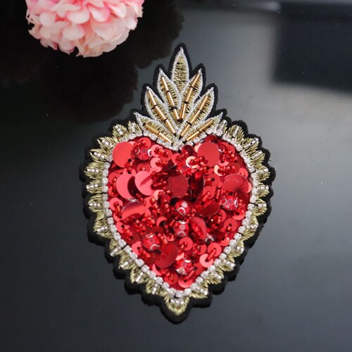 Delicate Embroidery Beaded Heart Applique Patchrhinestone - Etsy