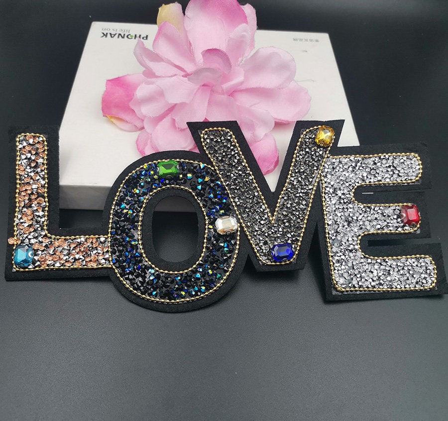 LOVE Rhinestone Embroidery Sequined Applique Patch,beaded Love Patch ...