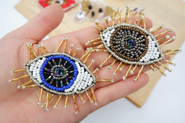 A Pair of Eye Embroidery Beaded Sequined Applique PatchBeaded | Etsy