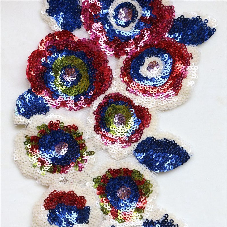 A Pair of Flower Sequined Applique PatchVintage Sequin | Etsy