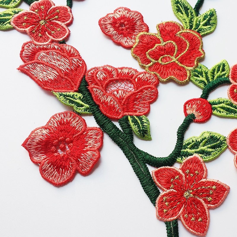 Red or Blue Delicate Embroidered Floral Applique Patchvintage | Etsy