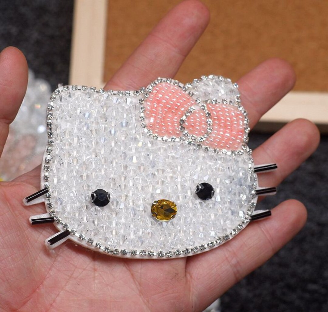 Cute Cat Embroidery Rhinestone Sequined Applique Patch,beaded Cat Patch ...