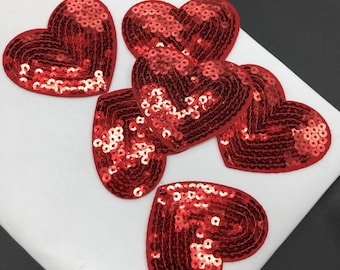 Red Heart Embroidery Rhinestone Applique Patchbeaded Heart - Etsy