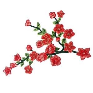 Red or Blue Delicate Embroidered Floral Applique Patchvintage - Etsy