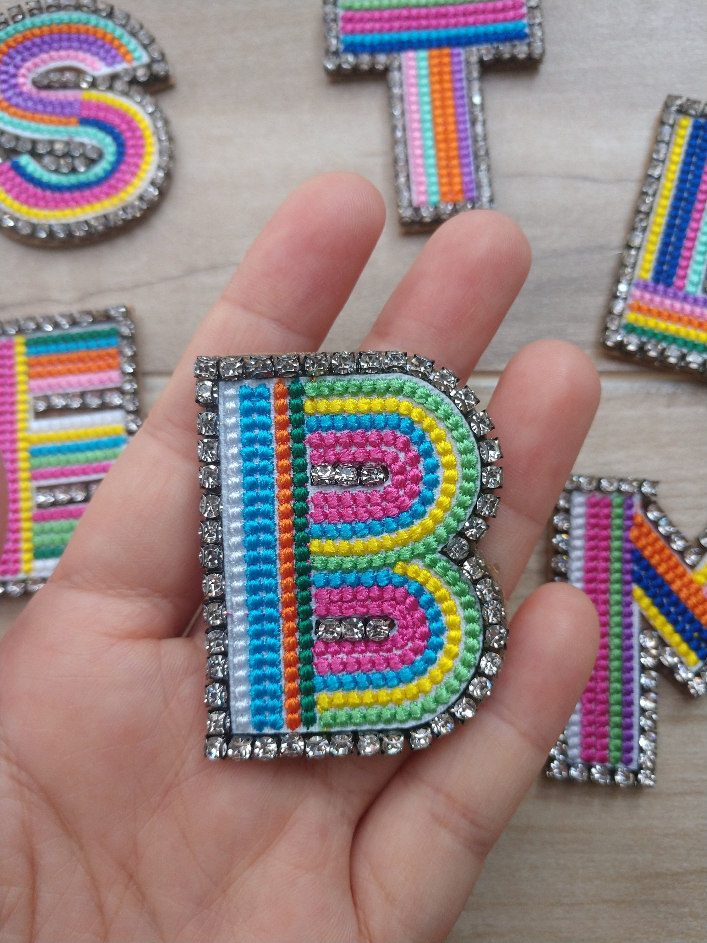 Delicate Colorful Rhinestone Embroidery Letter Applique - Etsy
