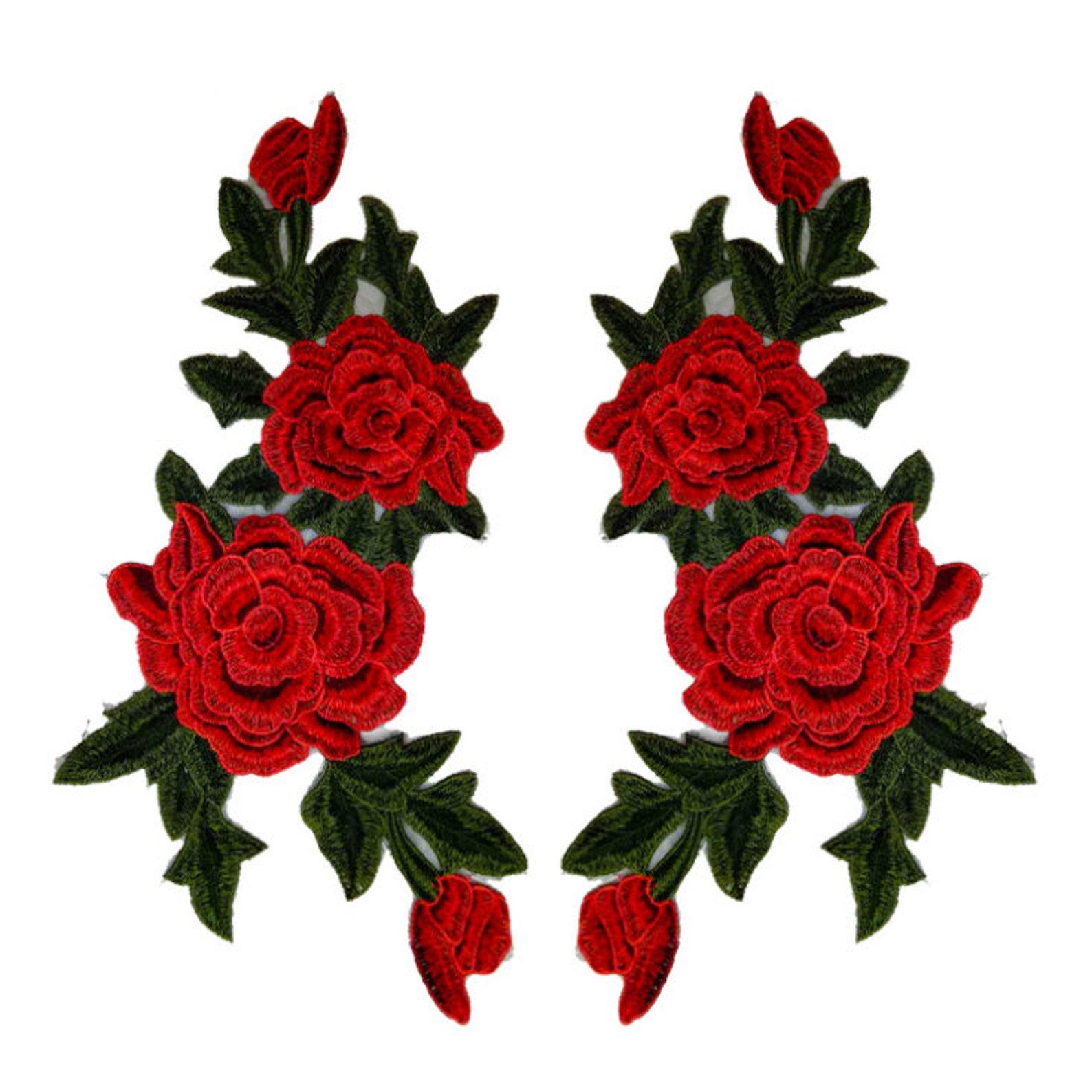 A Pair Embroidered Red Floral Applique Patches,vintage Flower Patch for ...