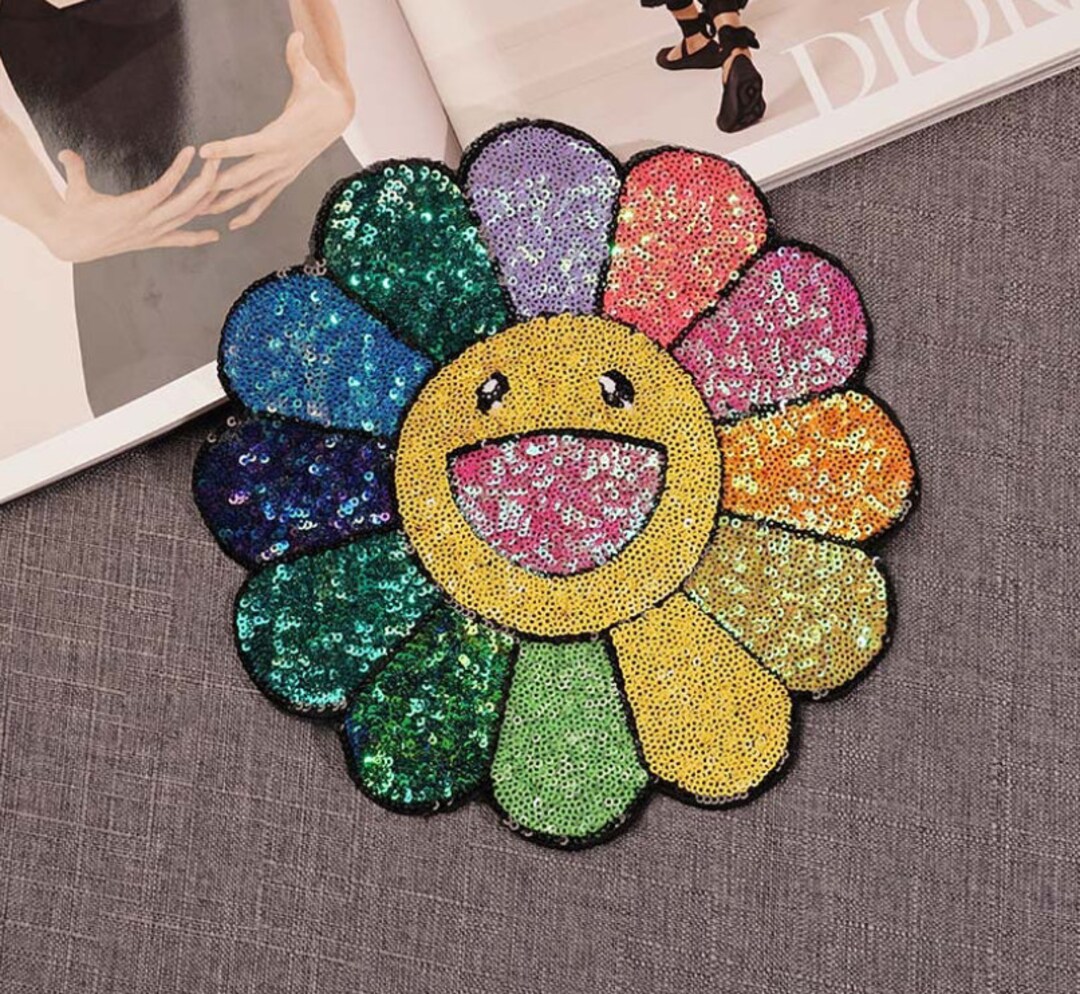 Large Smile Sequined Embroidery Applique Patch,sequins Flower Patch ...