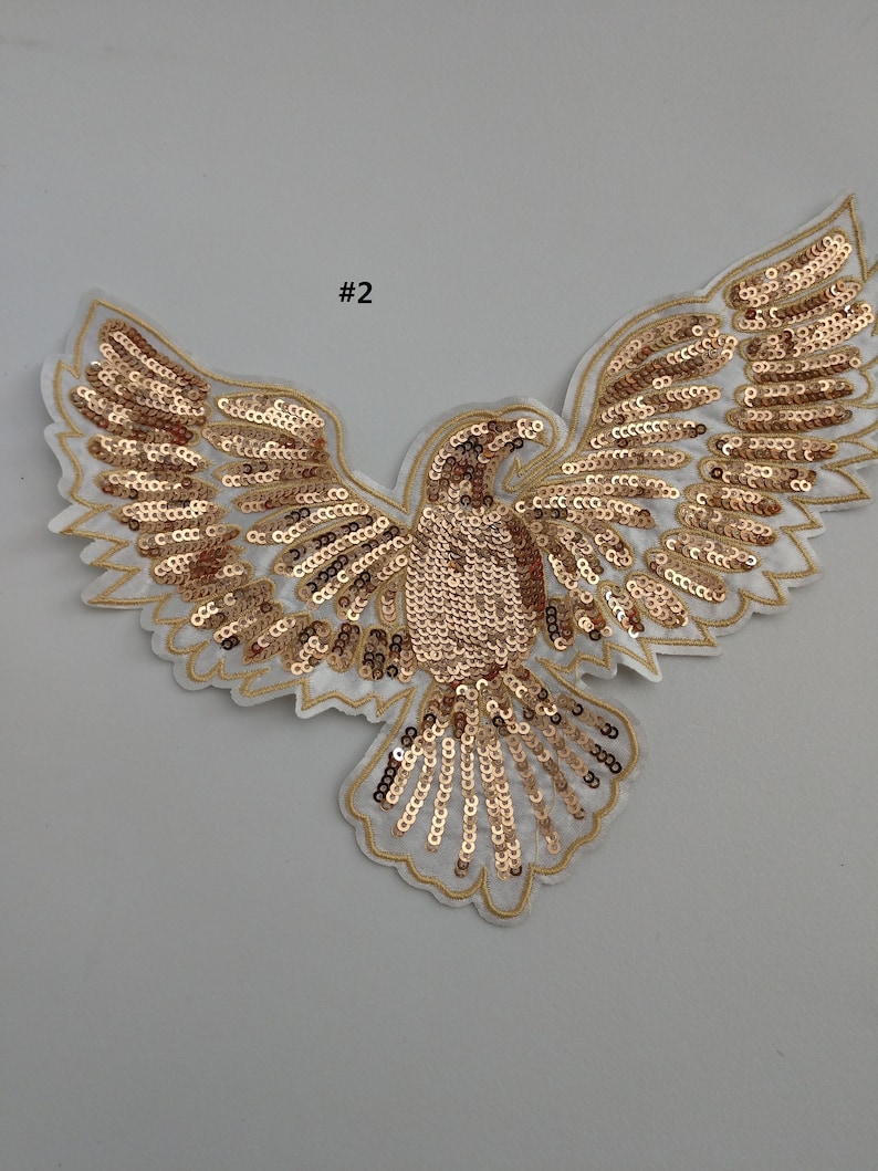 Gold Eagle Sequins Embroidery Applique Patch,embroidered Sequin Eagle ...