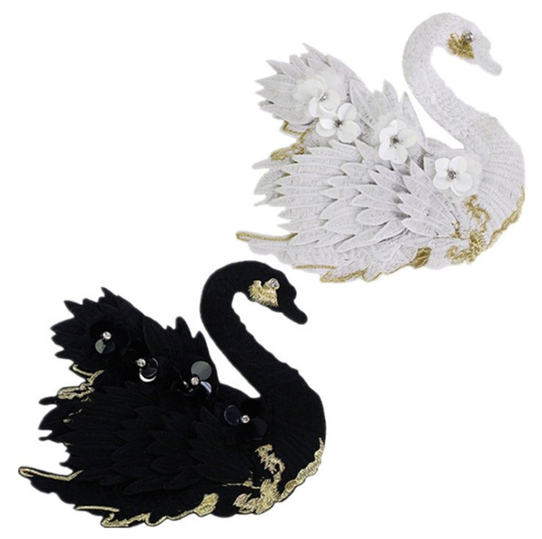 Black or White Swan Sequined Applique Patchpaillette - Etsy